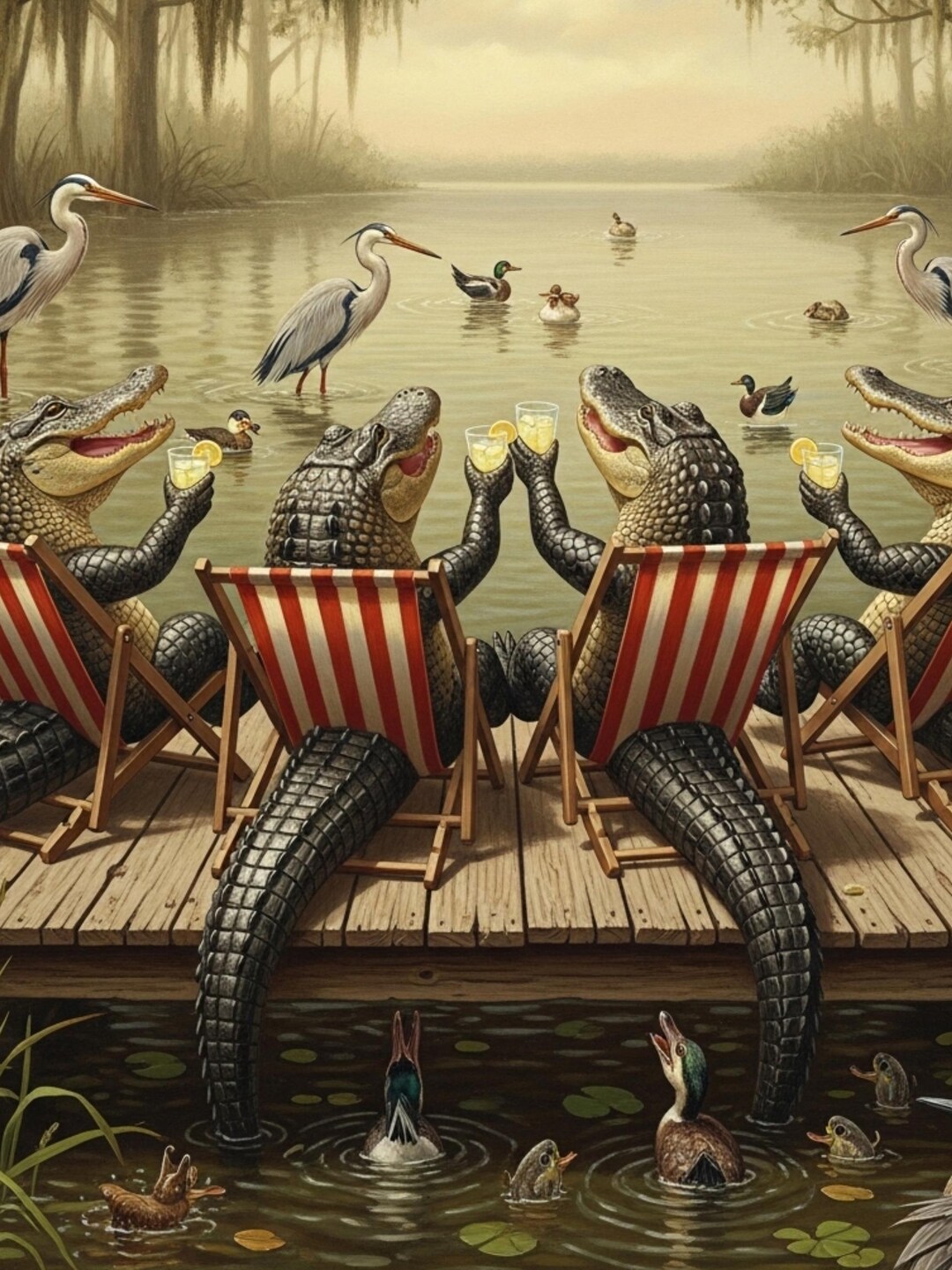 Whimsical Alligators on Bayou Digital Print - Etsy
