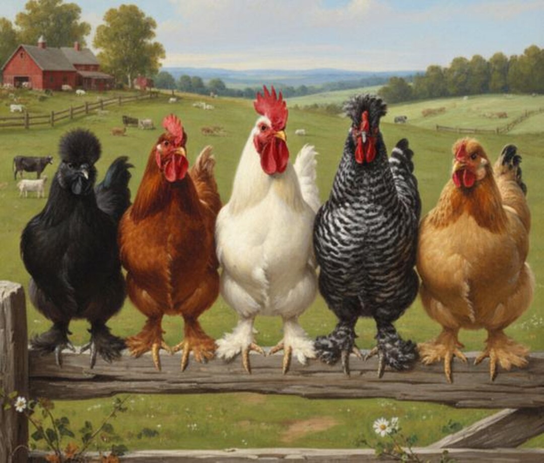 Chickens Posing on Fence - Etsy