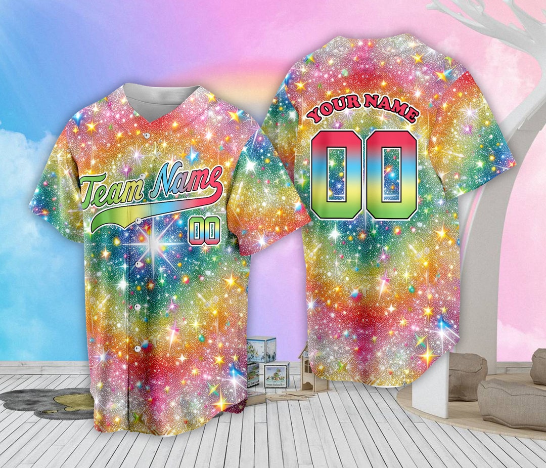 Personalized Sparkling Glitter Gradient Baseball Jersey Custom Baseball ...