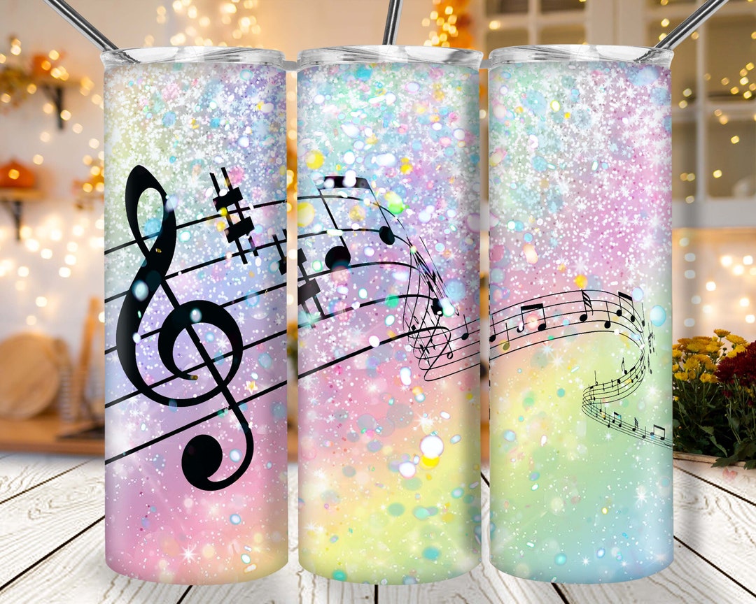 Glitter Music Notes Design for 20oz Skinny Tumbler Sublimation ...
