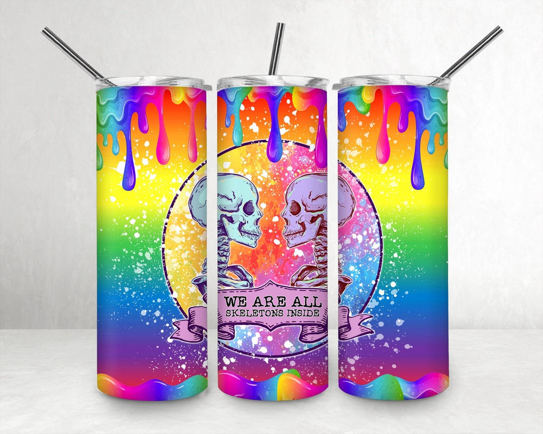 Skeleton 20oz Skinny Tumbler Sublimation Glitter Gradient Dripping We ...