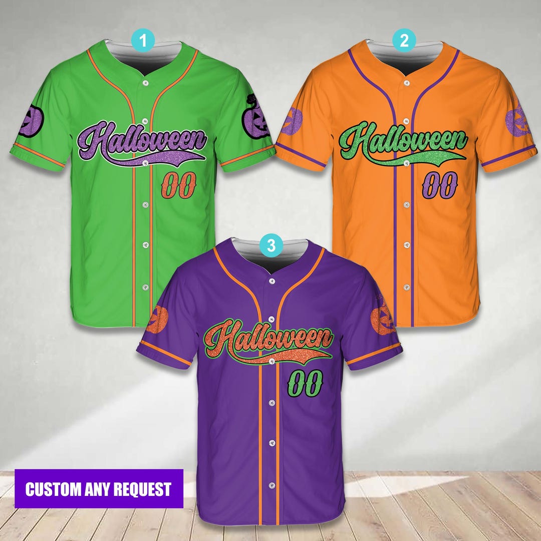 Custom Faux Glitter Halloween Baseball Jersey Personalized Spooky ...