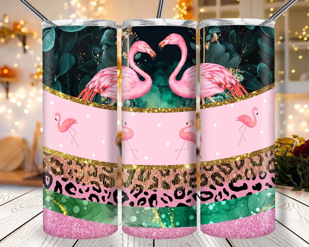 Glitter Flamingo Design for 20oz Skinny Tumbler Sublimation, Leopard ...
