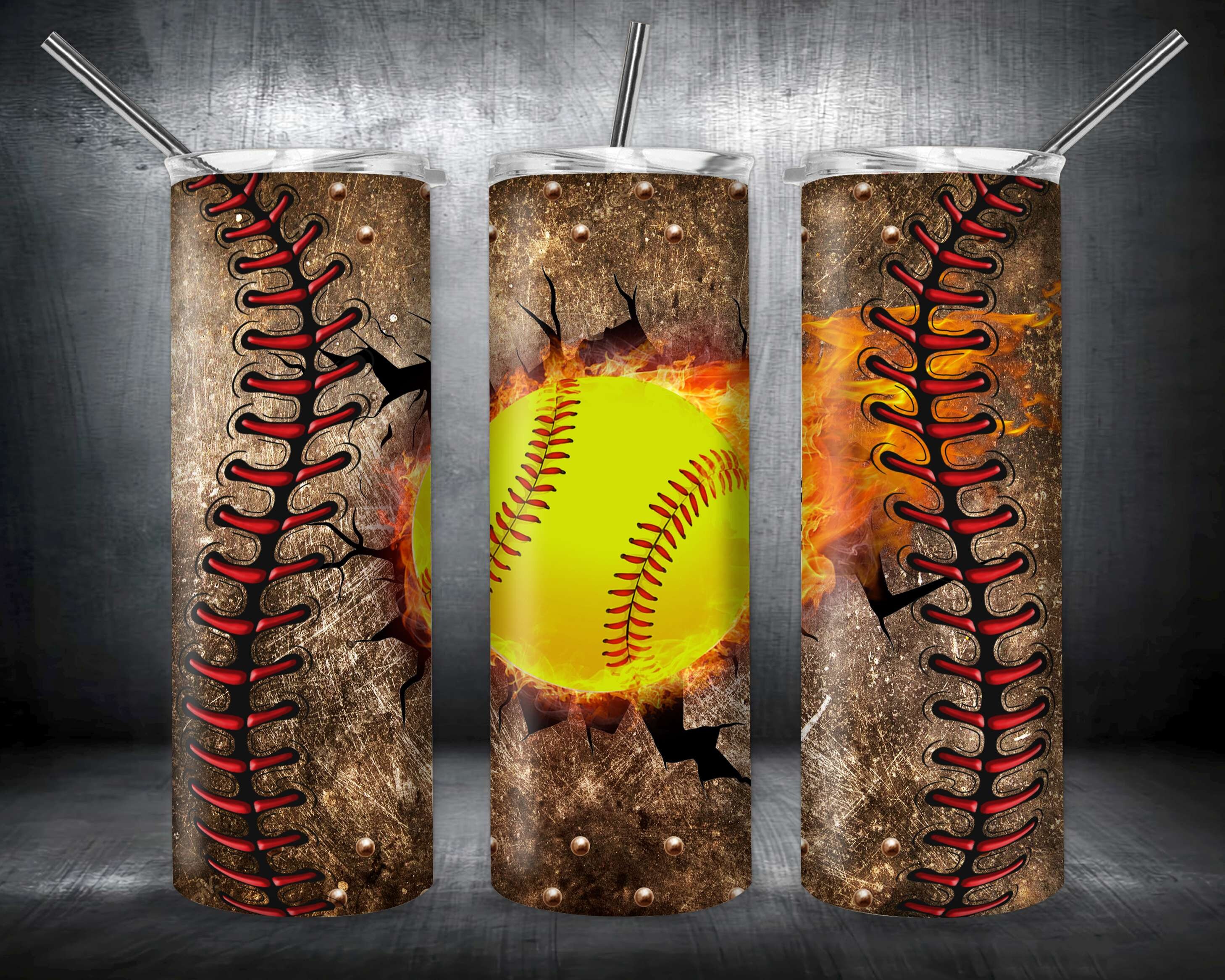 Softball Burning Design for 20oz Skinny Tumbler Sublimation,game Day ...