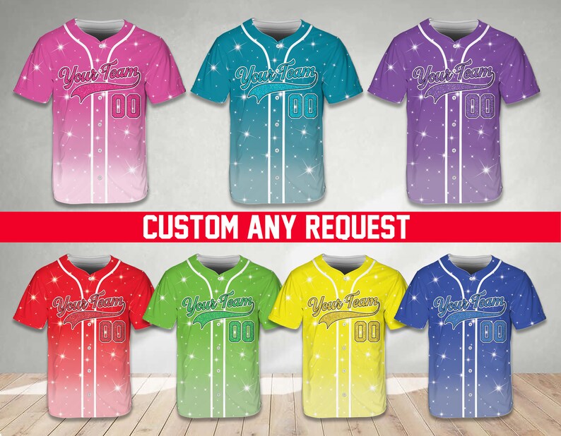 Custom Sparkling Gradient Color Baseball Jersey Personalized Baseball ...
