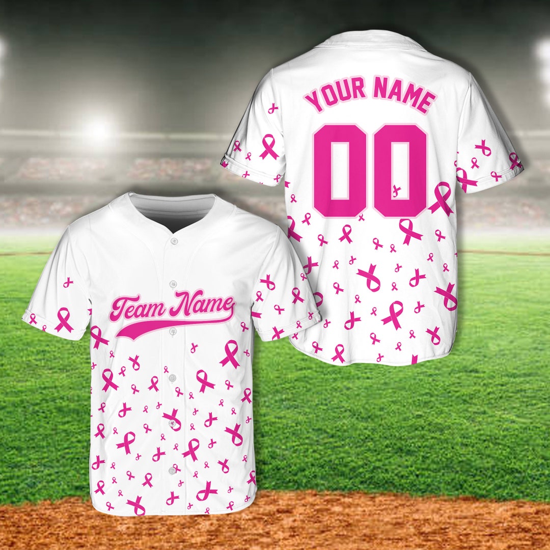 Personalize Breast Cancer Awareness Baseball Jersey Pink Ribbon ...