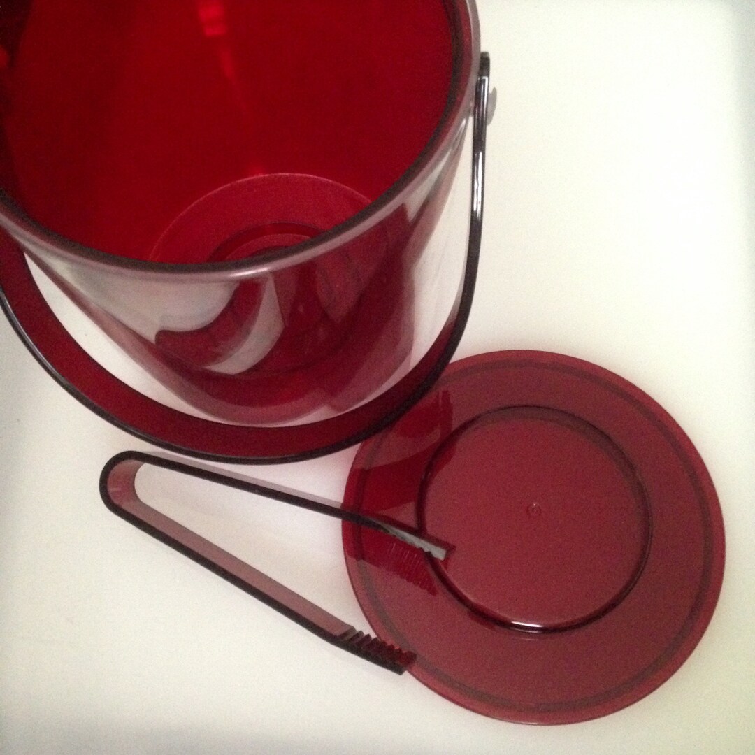 Red Ice Bucket! Gorgeous Shiny Lustrous Translucent RED Plastic Vintage ...