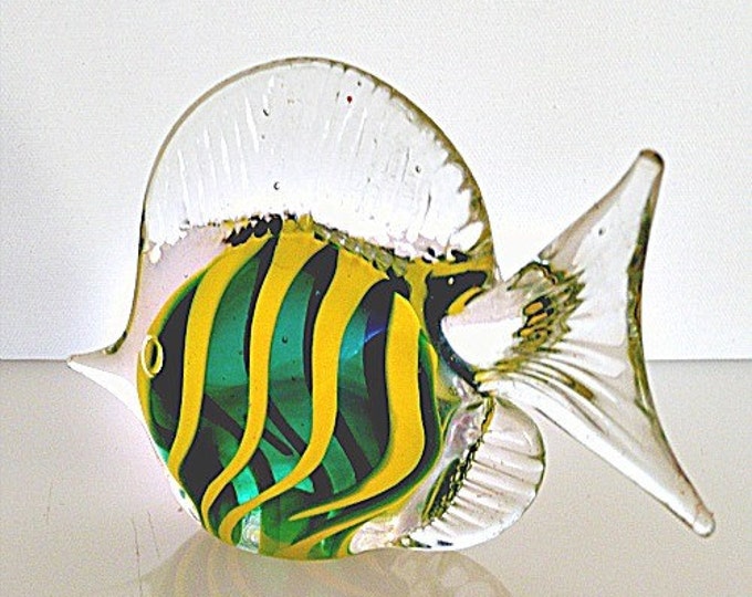 Green and Yellow Glass Fish, Paperweight or Bright Ocean Decor - Etsy