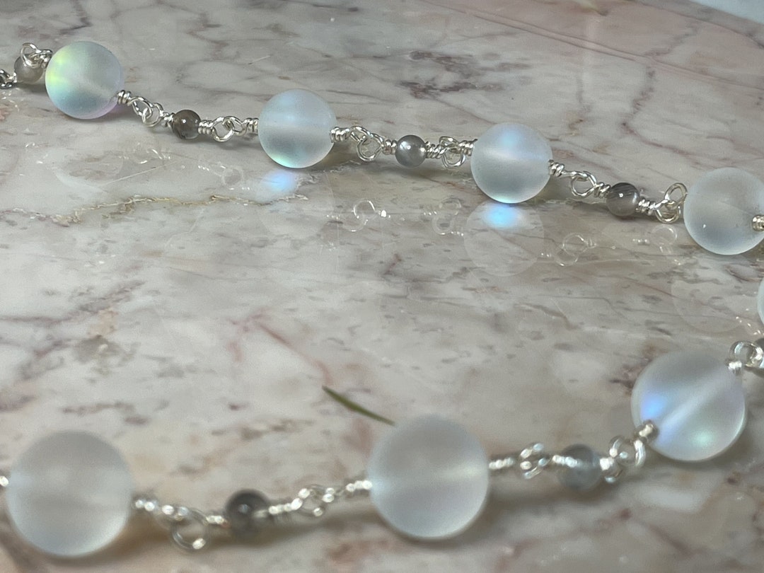 Subtle Glimmer - Mermaid Glass and Sunstone Necklace - Etsy