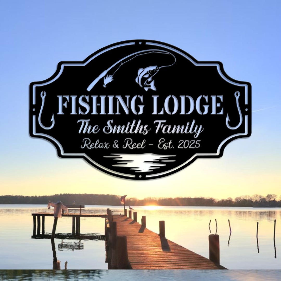 Custom Fishing Lodge Metal Sign, Personalized Cabin Decor, Family Name ...