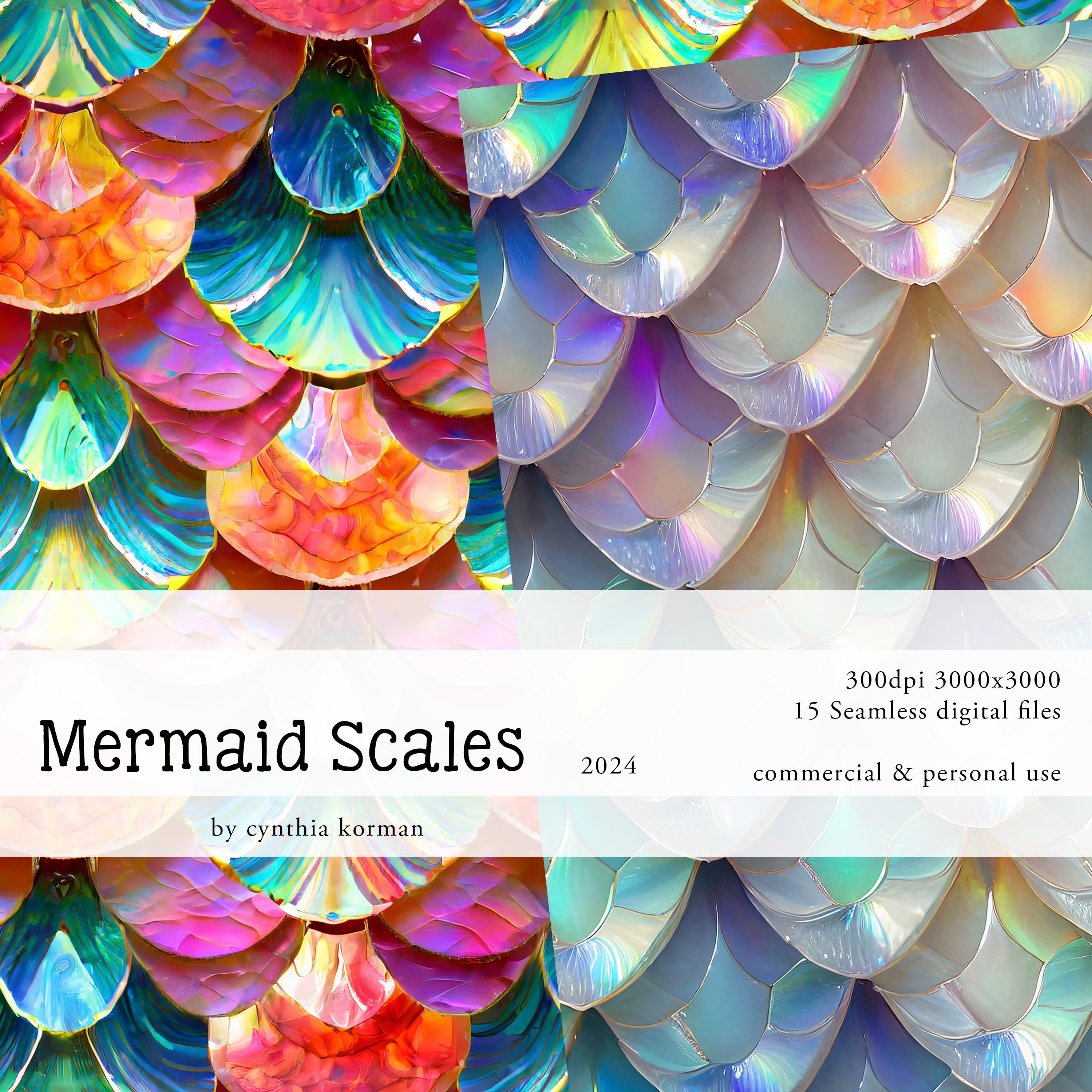 SEAMLESS DIGITAL ART Bright Mermaid Scales - Etsy