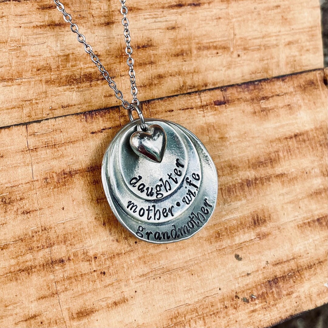 Layered Pewter Disc Necklace Generational Necklace Pewter Maiden Mother ...