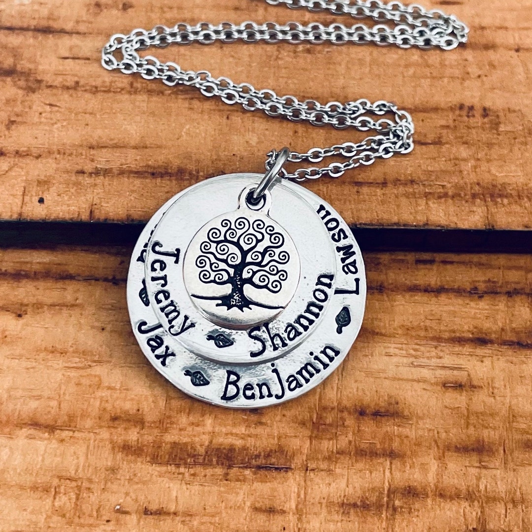 Custom Tree of Life Family Necklace Handstamped Personalized Two ...