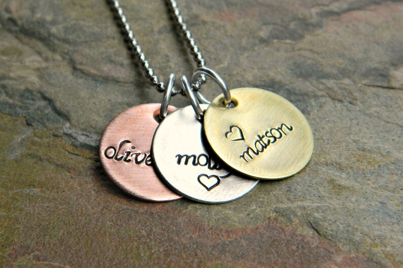 Three Mixed Metal Handstamped Initial or Name Pendants - Etsy