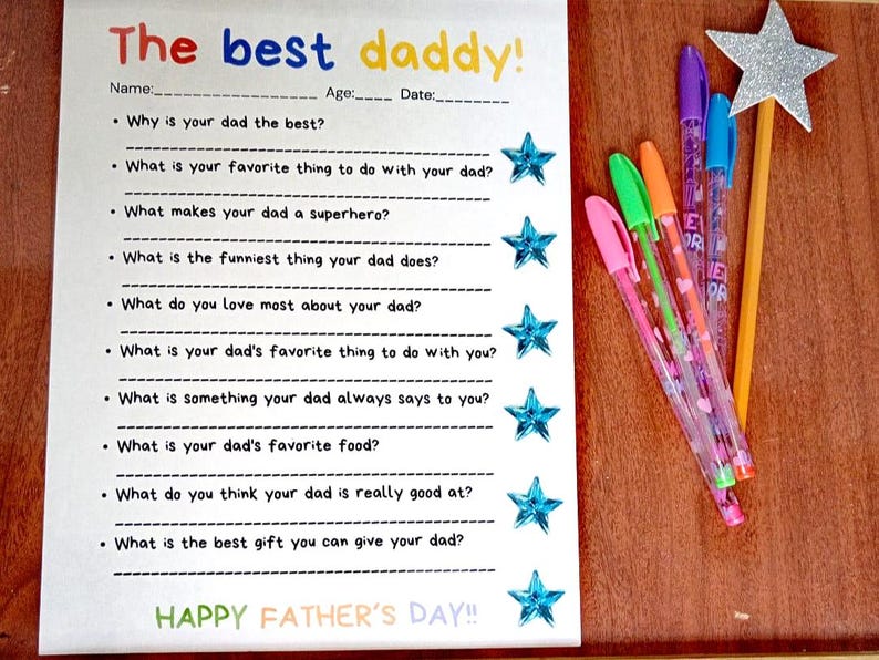 Fathers Day Questionnaire "the Best Daddy" - Instant Download PDF, Fill ...