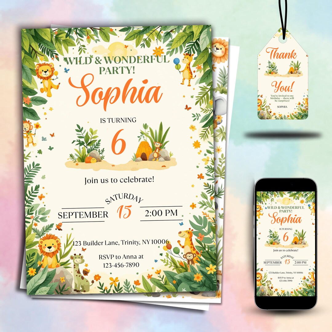 Jungle Birthday Invitation, Editable Template, First Birthday Invite ...