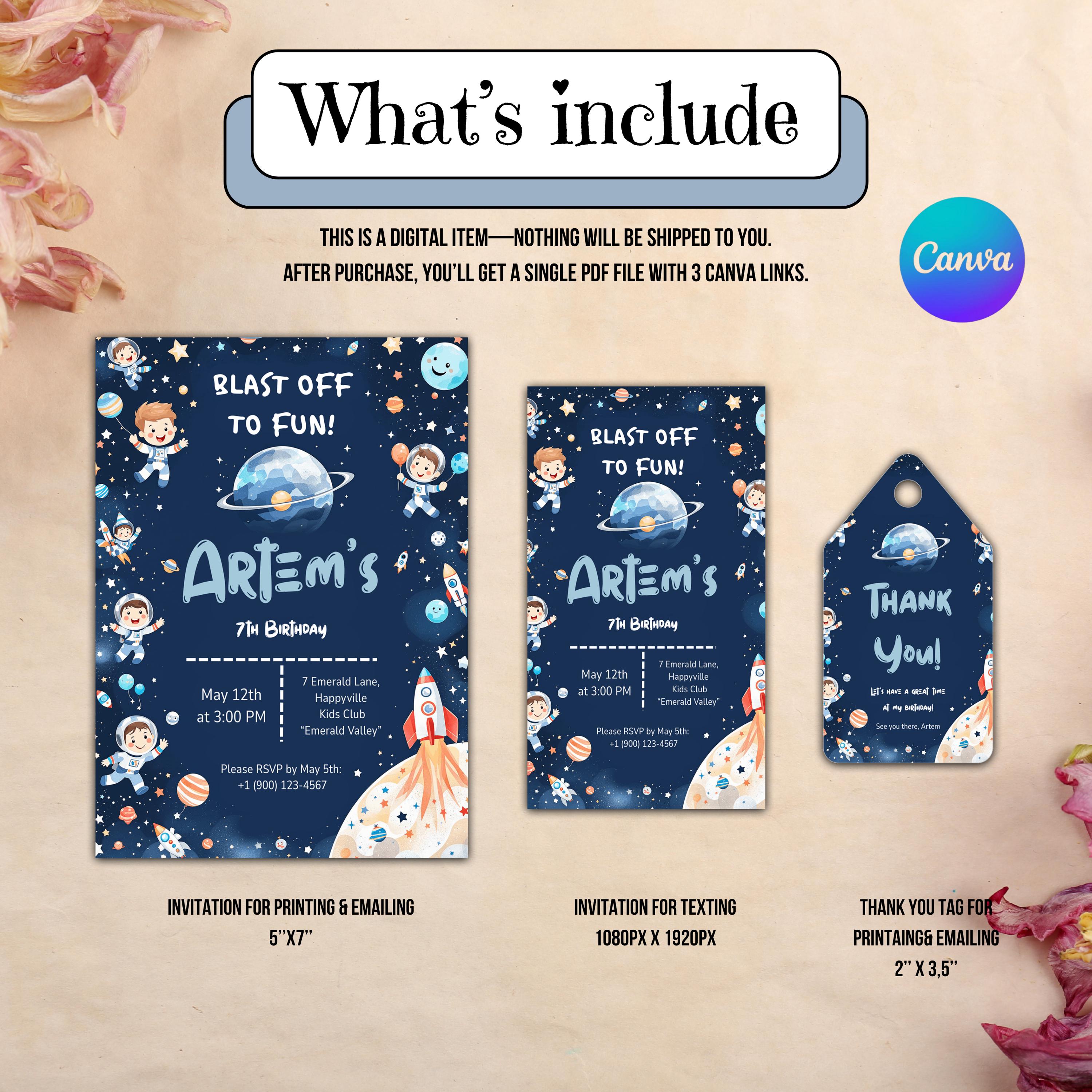 Cosmos Birthday Invitation, Editable Template, Space Party Invitation ...