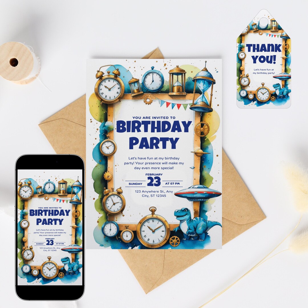 Time Machine Birthday Invitation, Editable Template, Time Travel Party ...