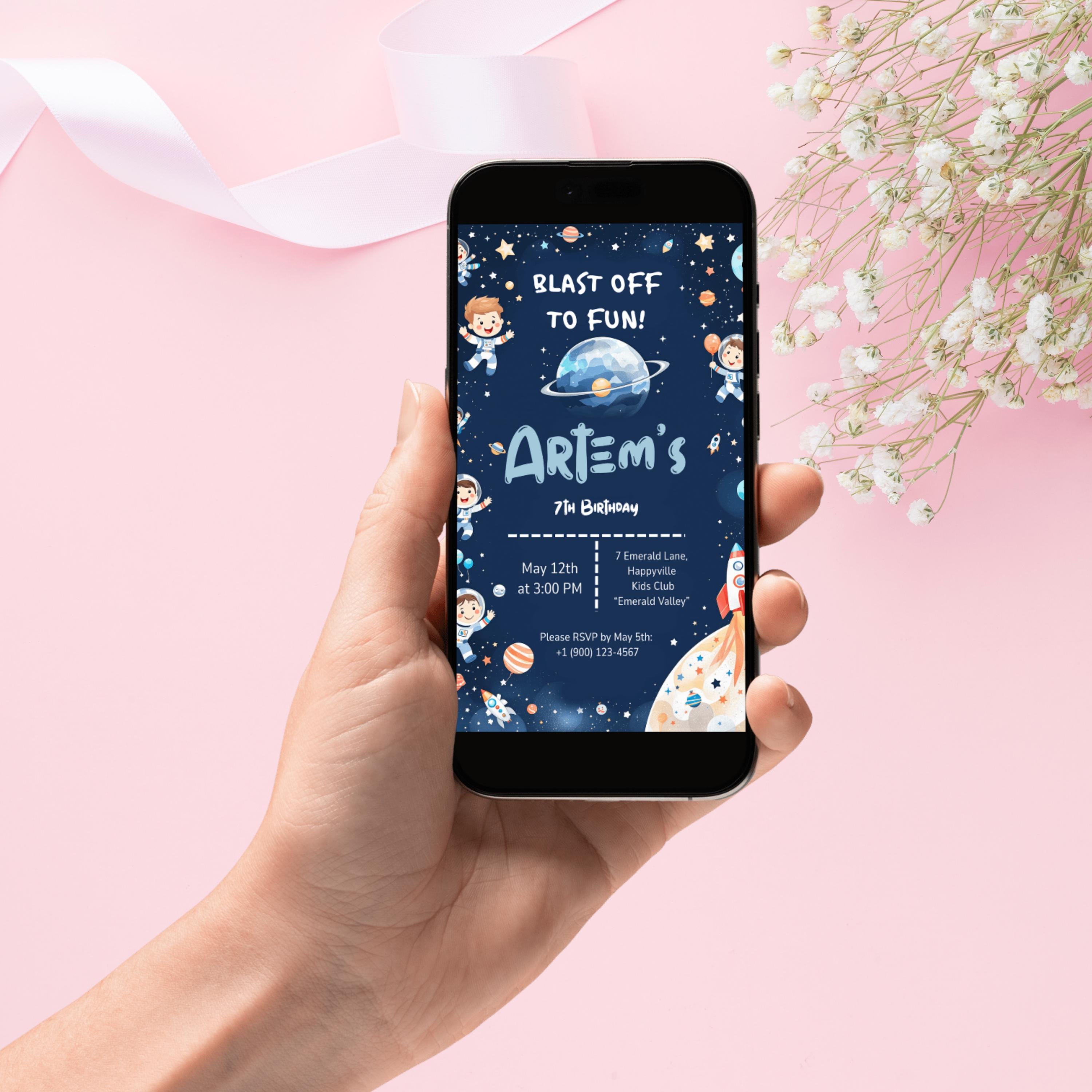 Cosmos Birthday Invitation, Editable Template, Space Party Invitation ...