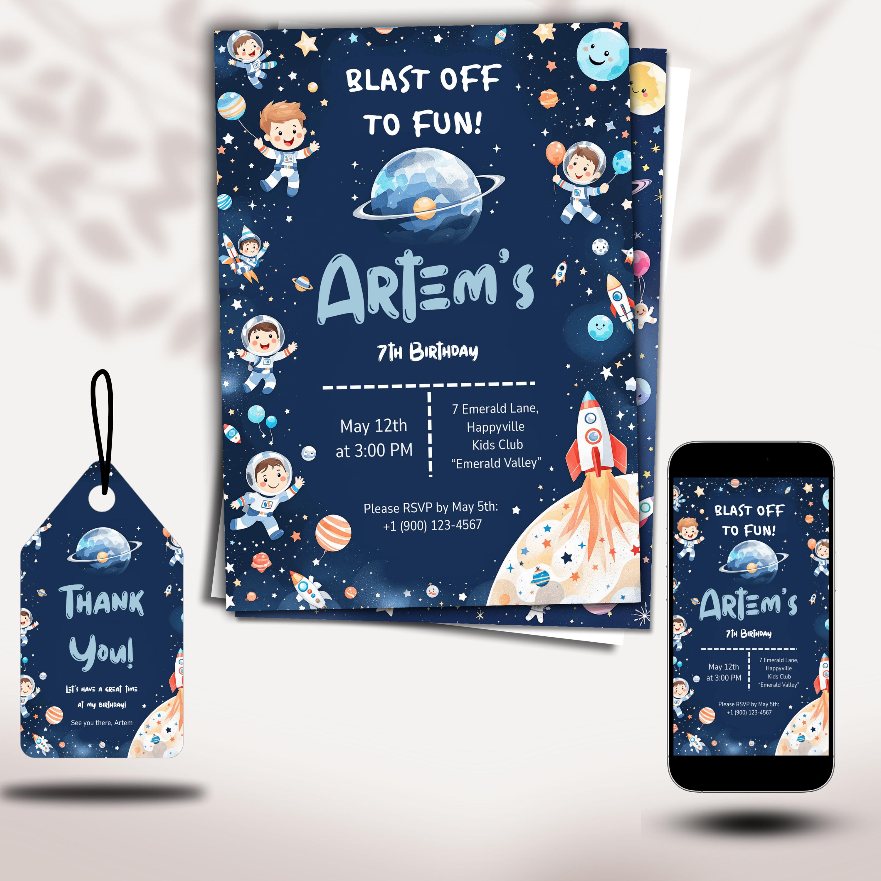 Cosmos Birthday Invitation, Editable Template, Space Party Invitation ...