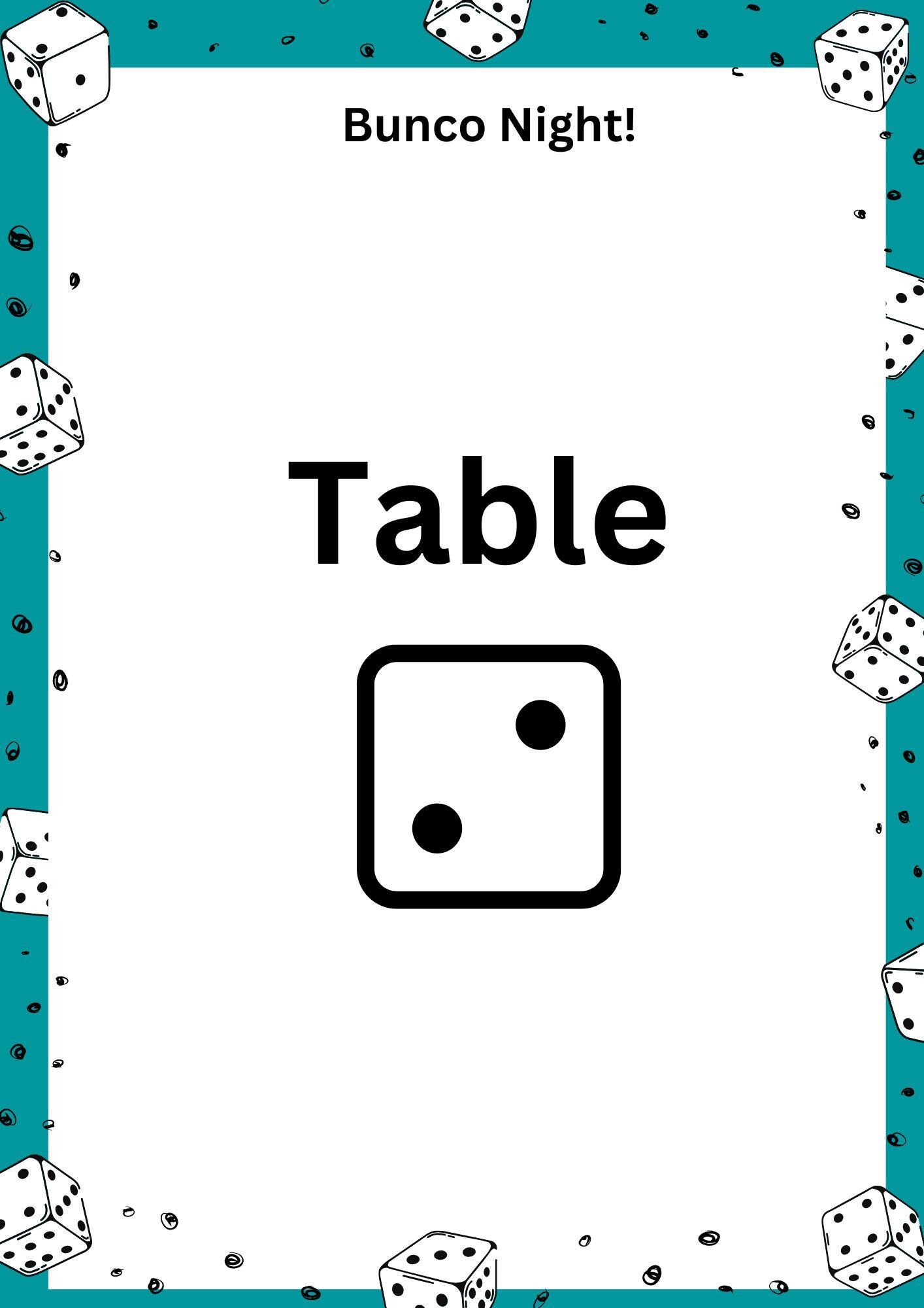 Bunco Bundle - Score Cards, Table Numbers, Individual Cards, Welcome ...