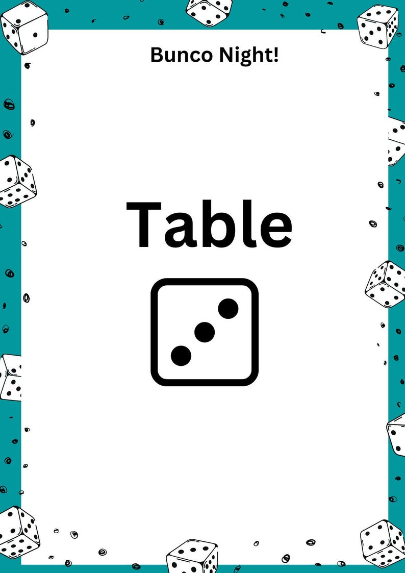 Bunco Bundle - Score Cards, Table Numbers, Individual Cards, Welcome ...
