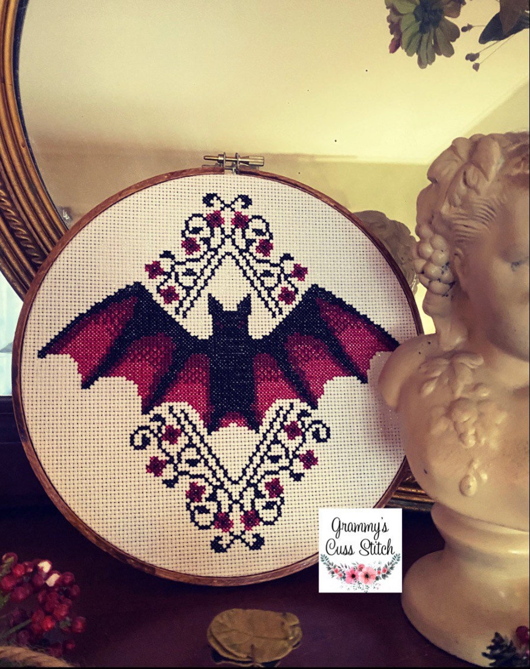 Gothic Bat Cross Stitch, Halloween Bat, Victorian Bat Wall Decor - Etsy