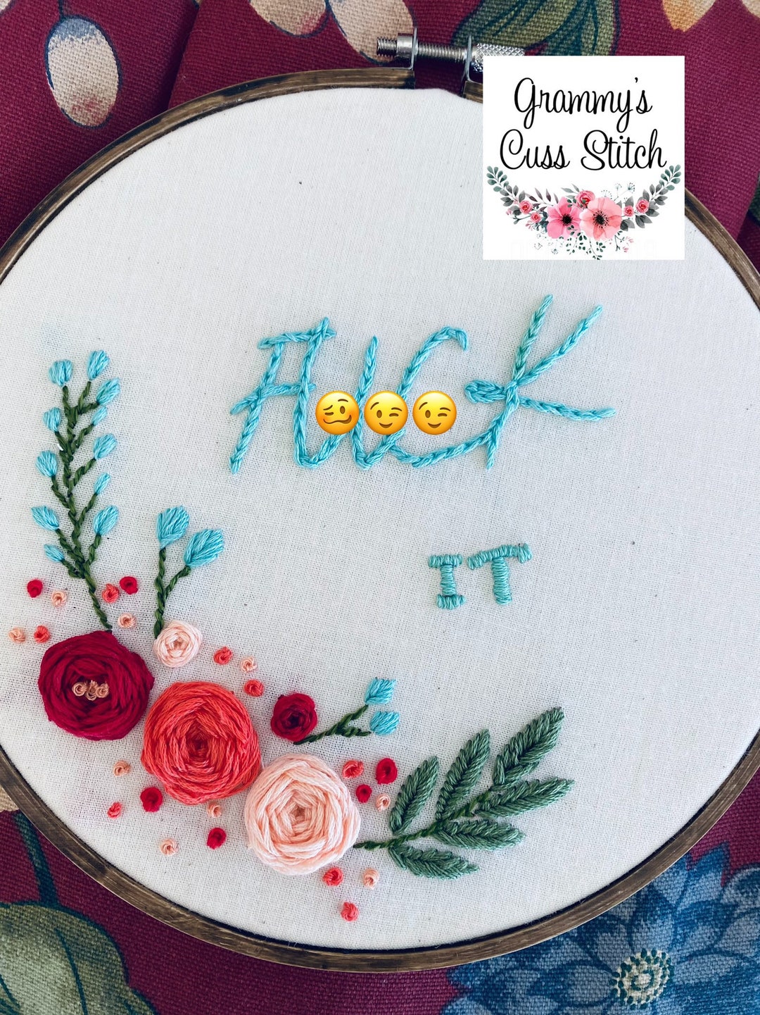 Finished Snarky, Inappropriate Hand Embroidery. F It. Flower Border ...