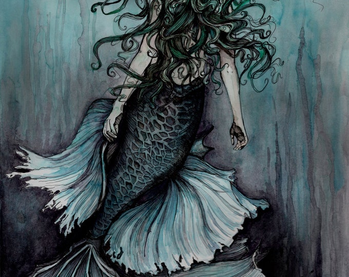 Dark Mermaid Illustration - Etsy