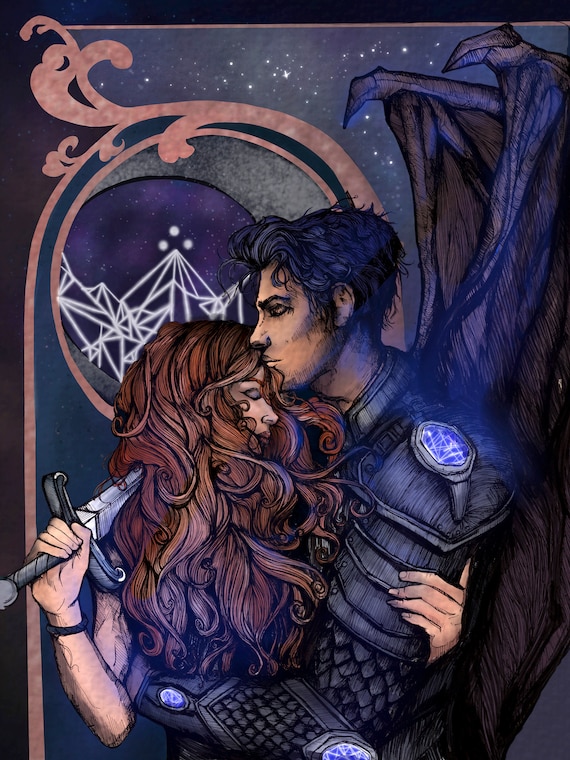 Azriel and Gwyn From the ACOTAR Series Gwynriel Illustration | Etsy