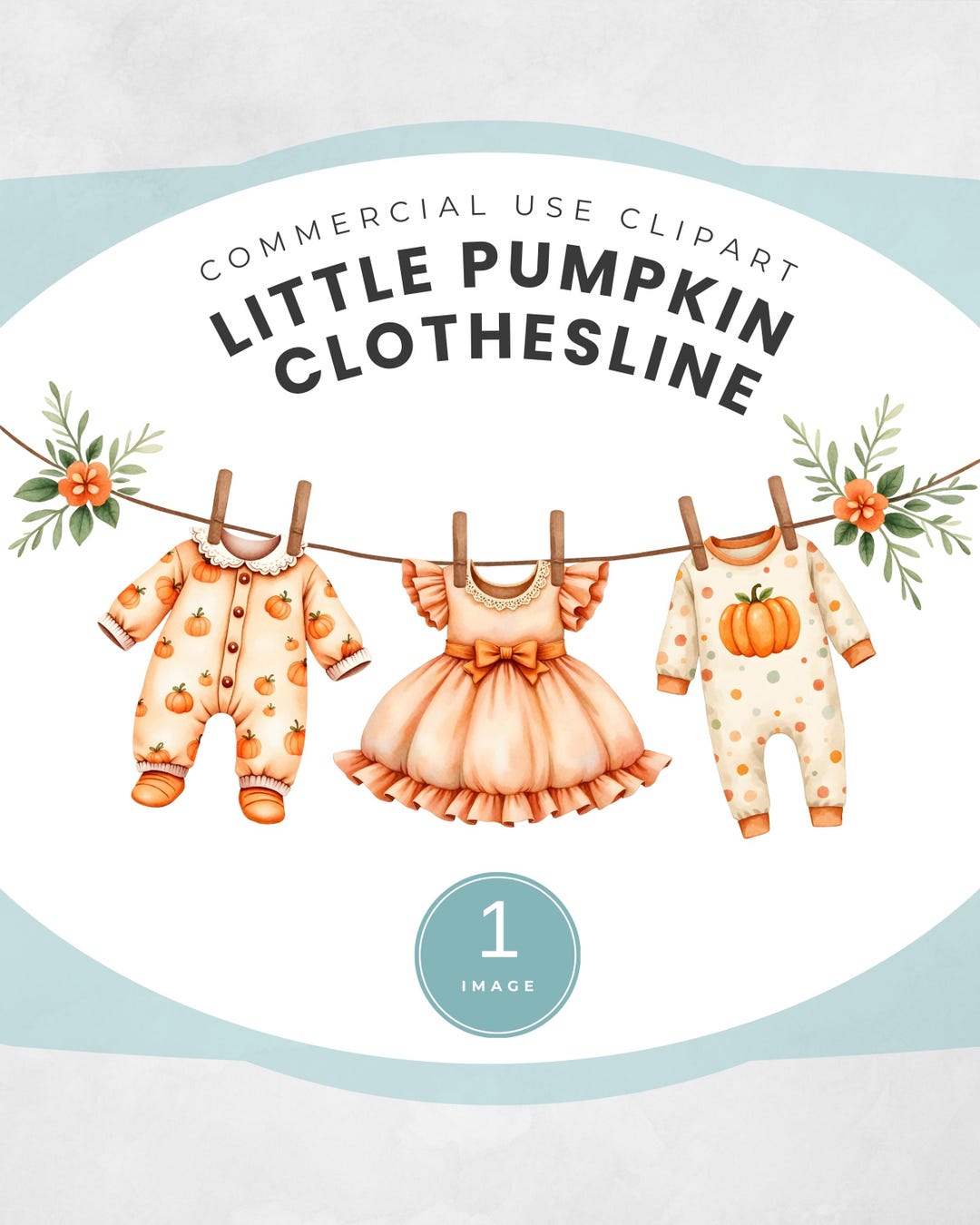 Watercolor Little Pumpkin Clothesline Clipart, Cutie Pie Illustration ...