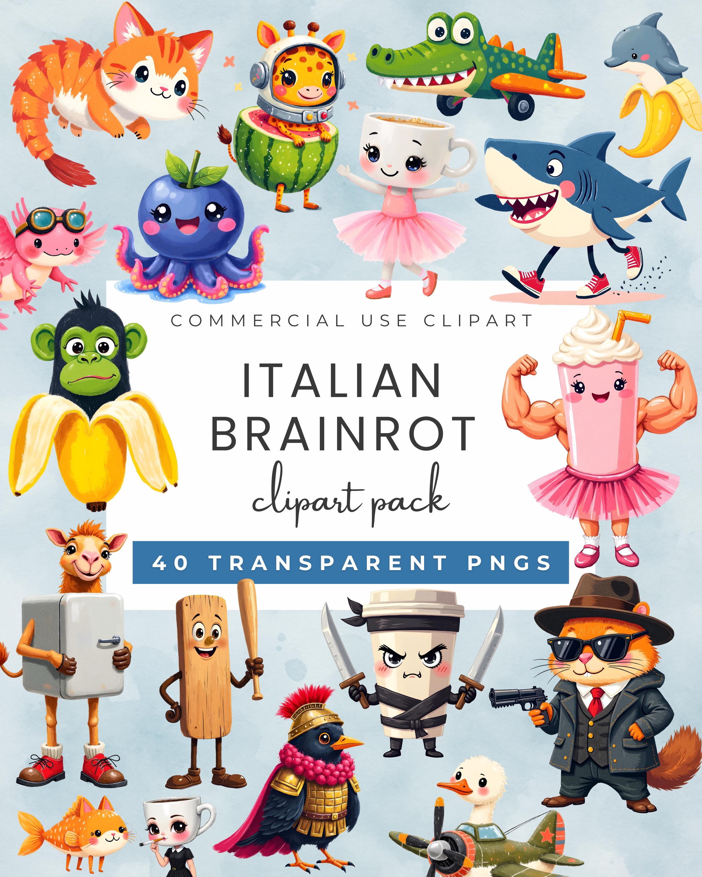 Italian Brainrot Clipart Bundle: 40 Funny Meme Pngs (digital Download ...