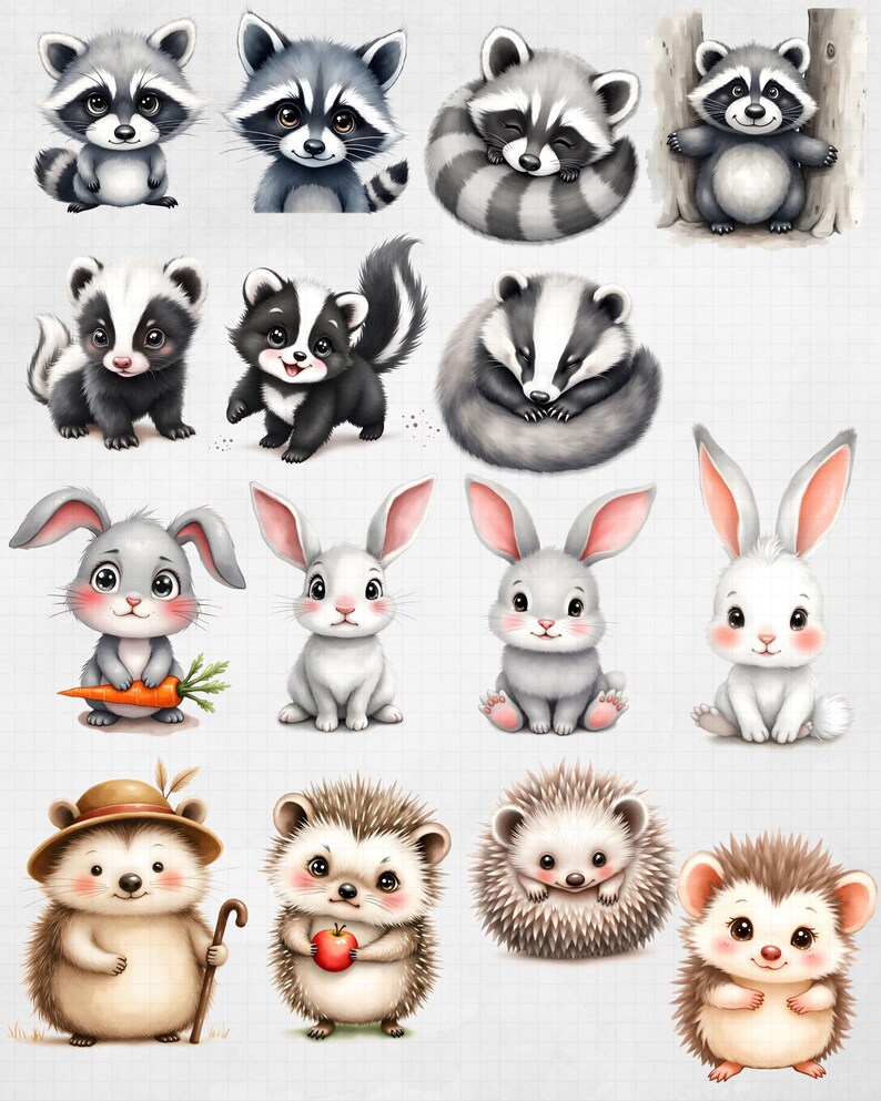 Woodland Creatures Watercolor Clipart: Forest Animals, Nursery Decor ...