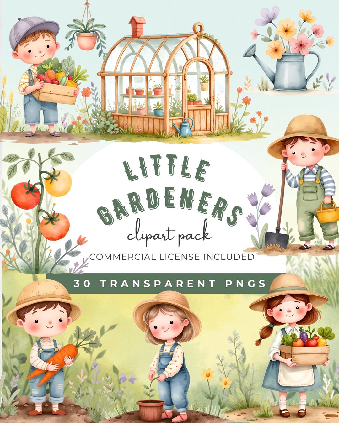 Gardening Clipart,watercolor Gardening PNG Bundle,vintage Gardening ...