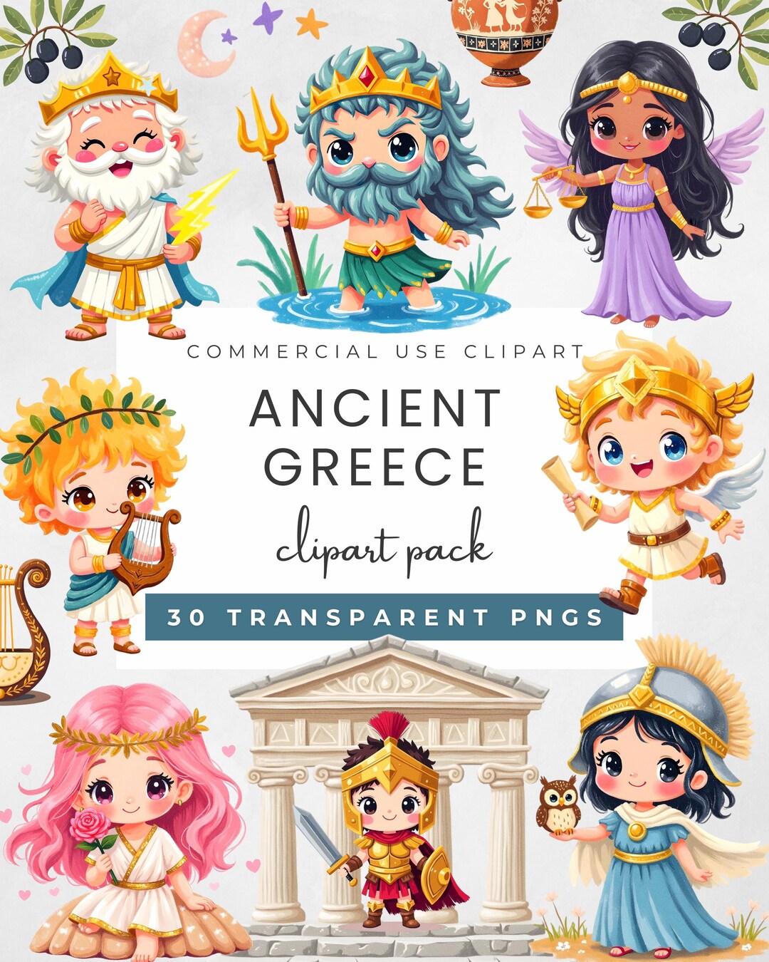 Ancient Greece Clipart | Chibi Greek Gods and Goddesses | Cute Olympic ...