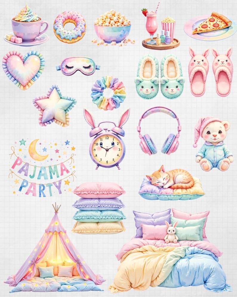 Pajama Party Clipart | Girl Sleepover PNG Set | Slumber Party Clip Art ...