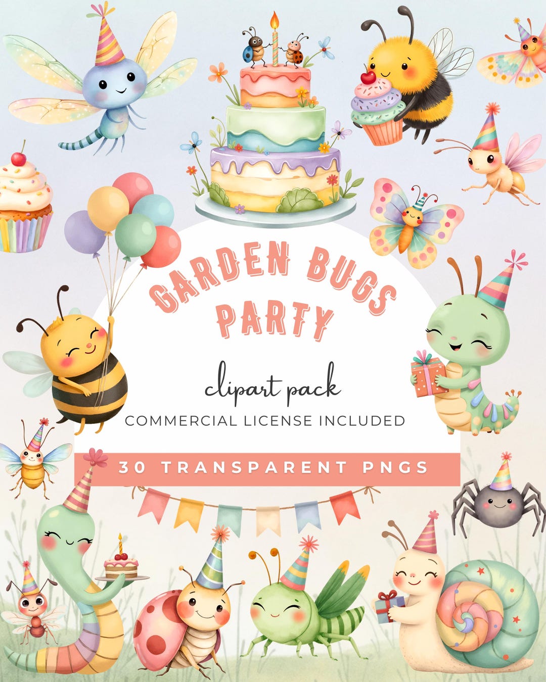 Garden Bugs Party Clipart, Cute Little Love Bug Clipart, Insects ...