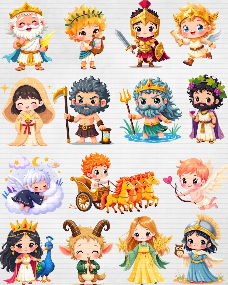 Ancient Greece Clipart, Chibi Greek Gods and Goddesses, Cute Olympic ...