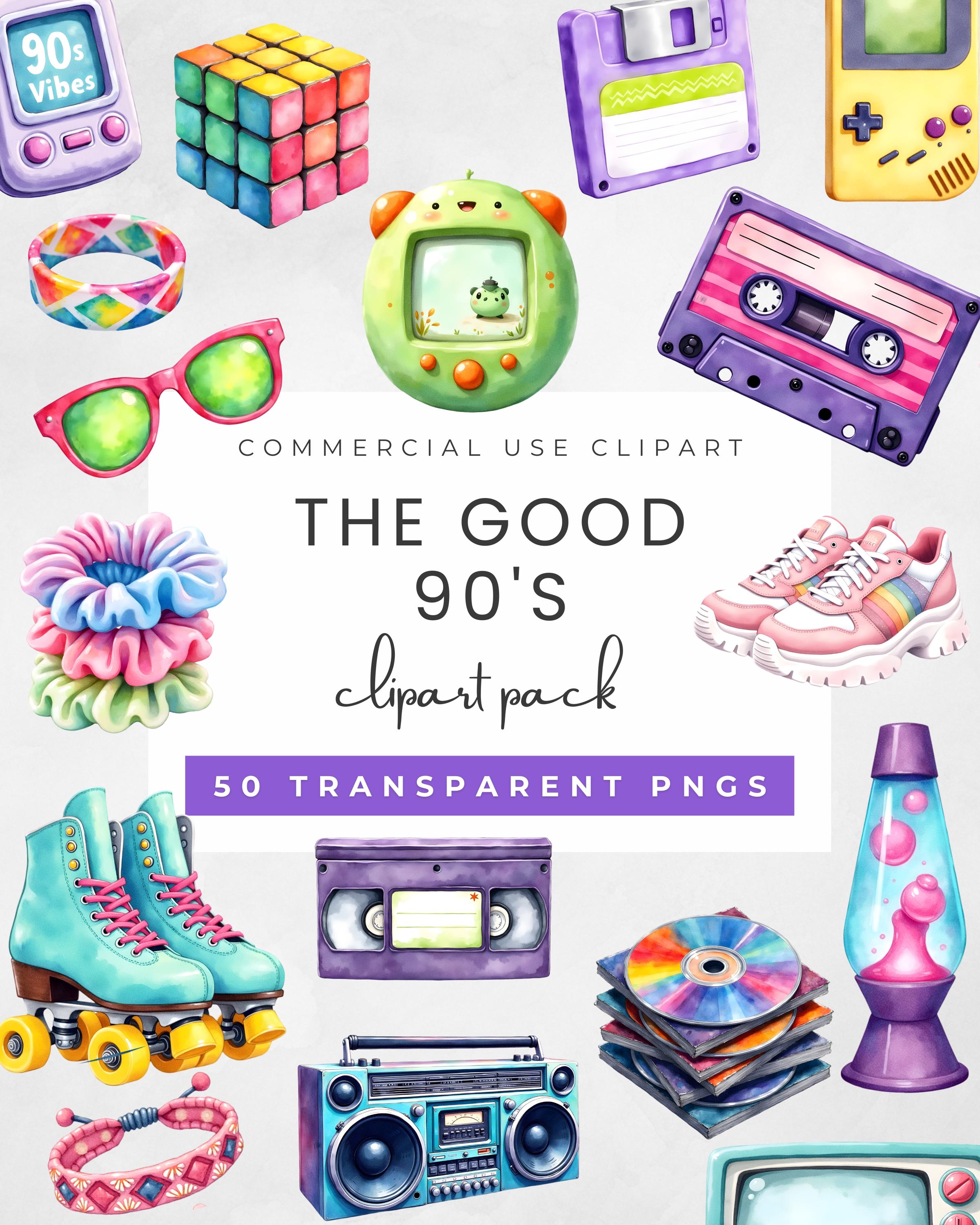 The Good 90s Clipart Pack 50 Retro Vibes PNG 300DPI Watercolor High-res ...