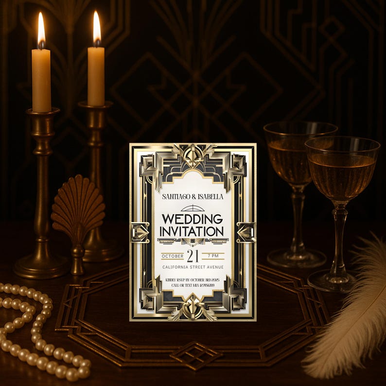 Gatsby Wedding Invitation Template – Art Deco 1920s Editable Digital ...