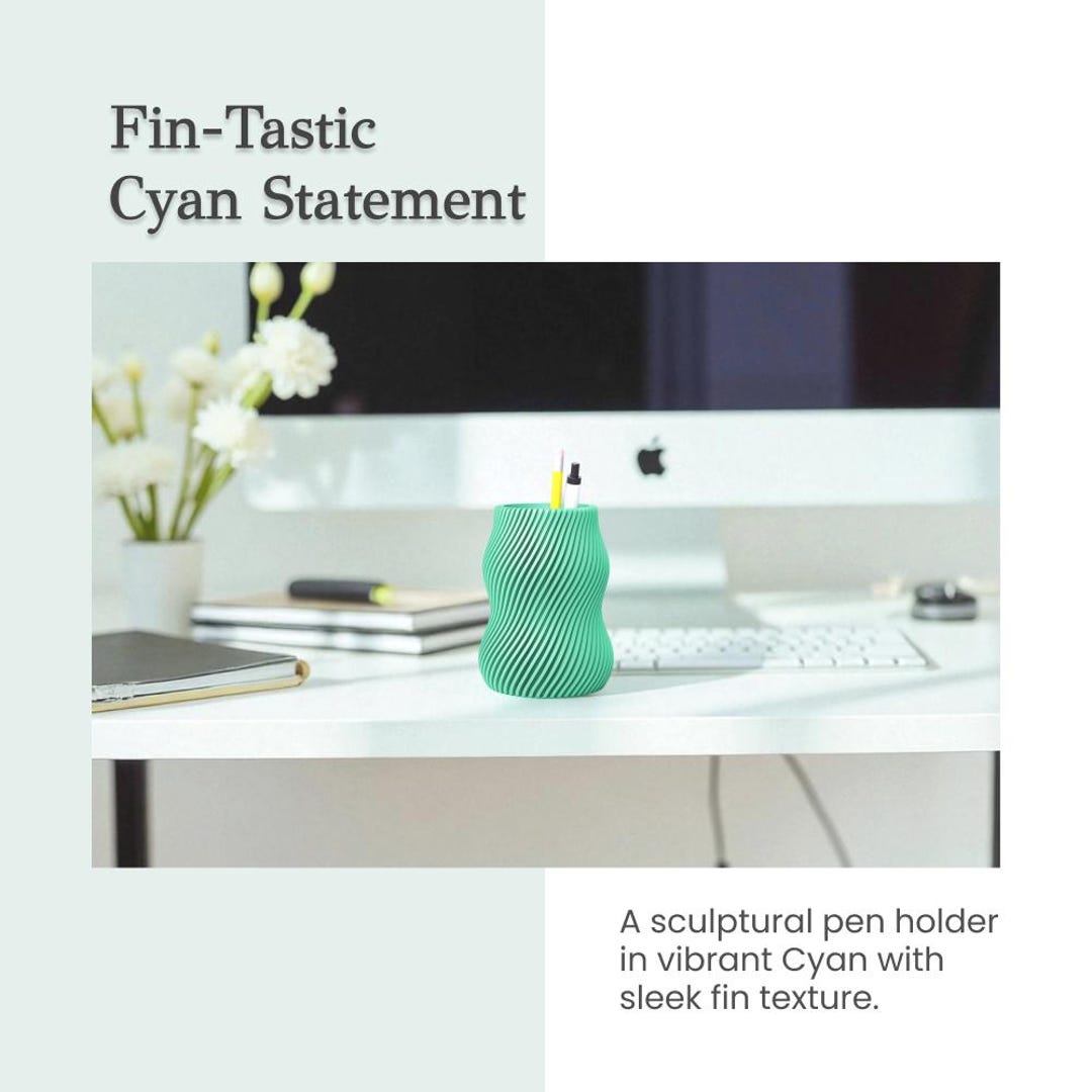 Cyan Fin Pen Holder – Sculptural Desk Organizer for Modern Workspaces ...