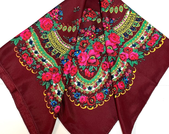 Burgundy Ukrainian, Polish, Albanian, Eastern European Head Scarves ...