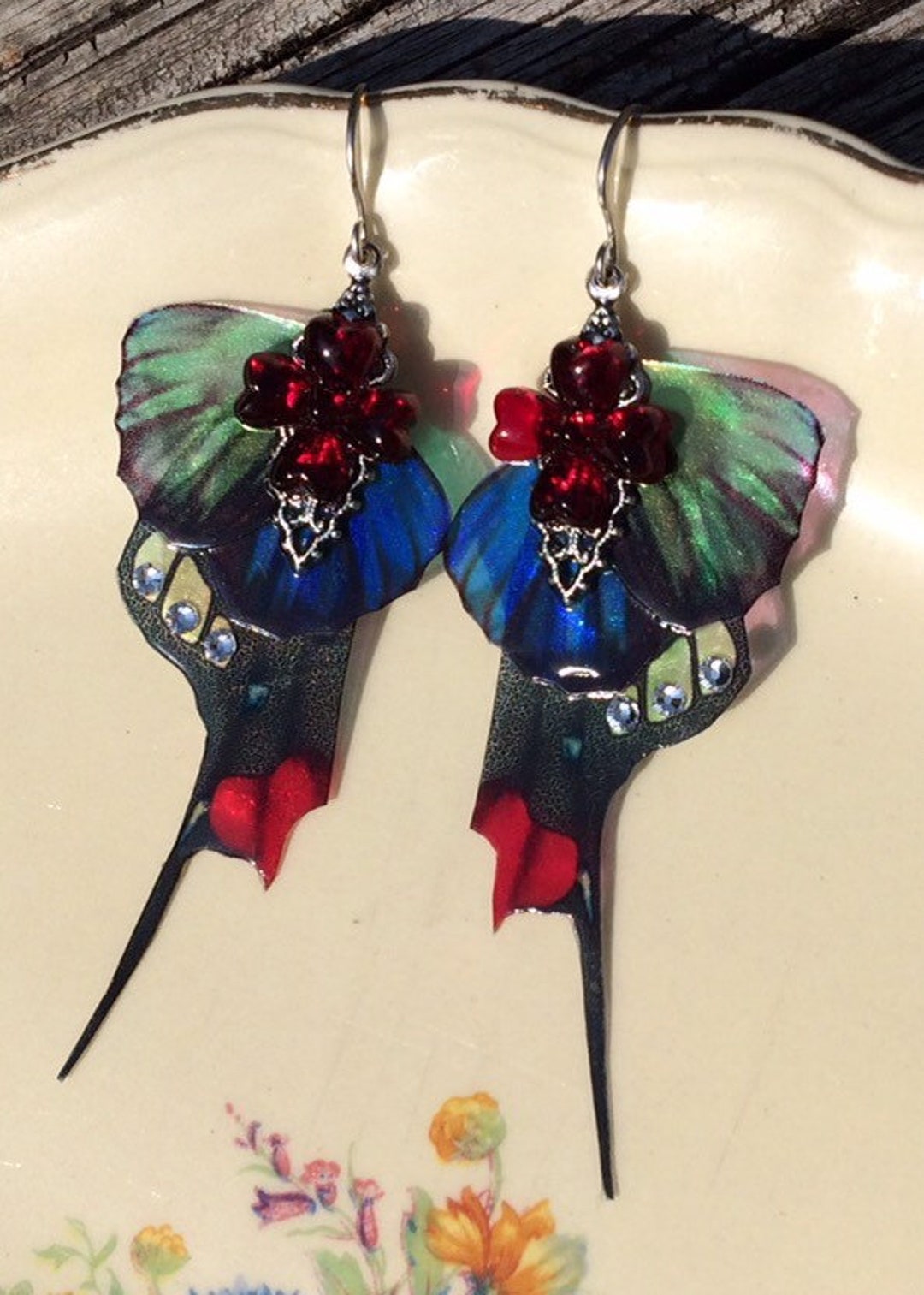 Fairy Wing Ruby Clover Magical Handmade Fae Pixie Silver Dangle ...