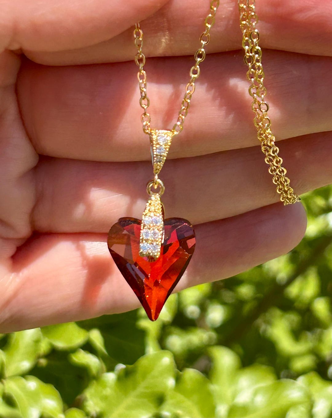 Red Magma Swarovski Wild Heart Crystal Pendant Necklace, 16ct Gold ...