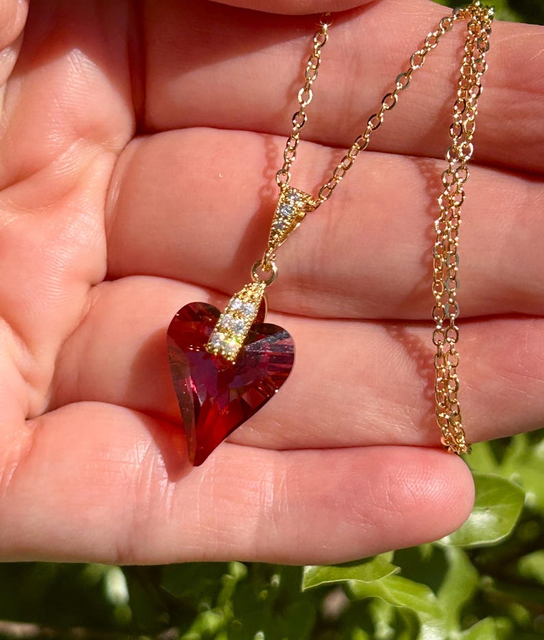 Red Magma Swarovski Wild Heart Crystal Pendant Necklace, 16ct Gold ...