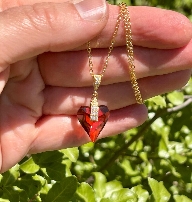 Red Magma Swarovski Wild Heart Crystal Pendant Necklace, 16ct Gold ...