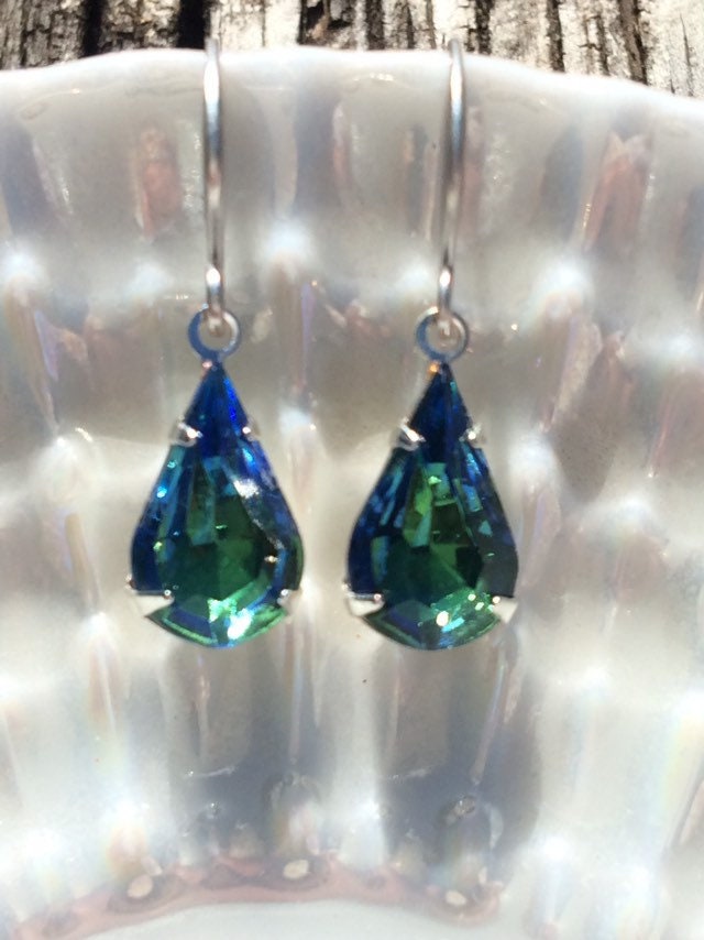 Vintage West German Rare Two Toned Blue and Green Crystal - Etsy