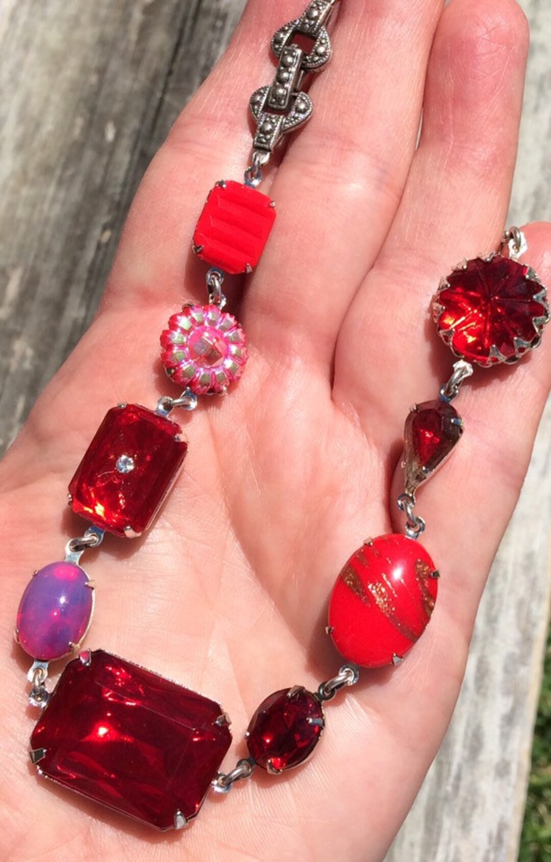 Artisan Vintage Assorted Red Glass Necklace, Czech Rare Statement Piece ...