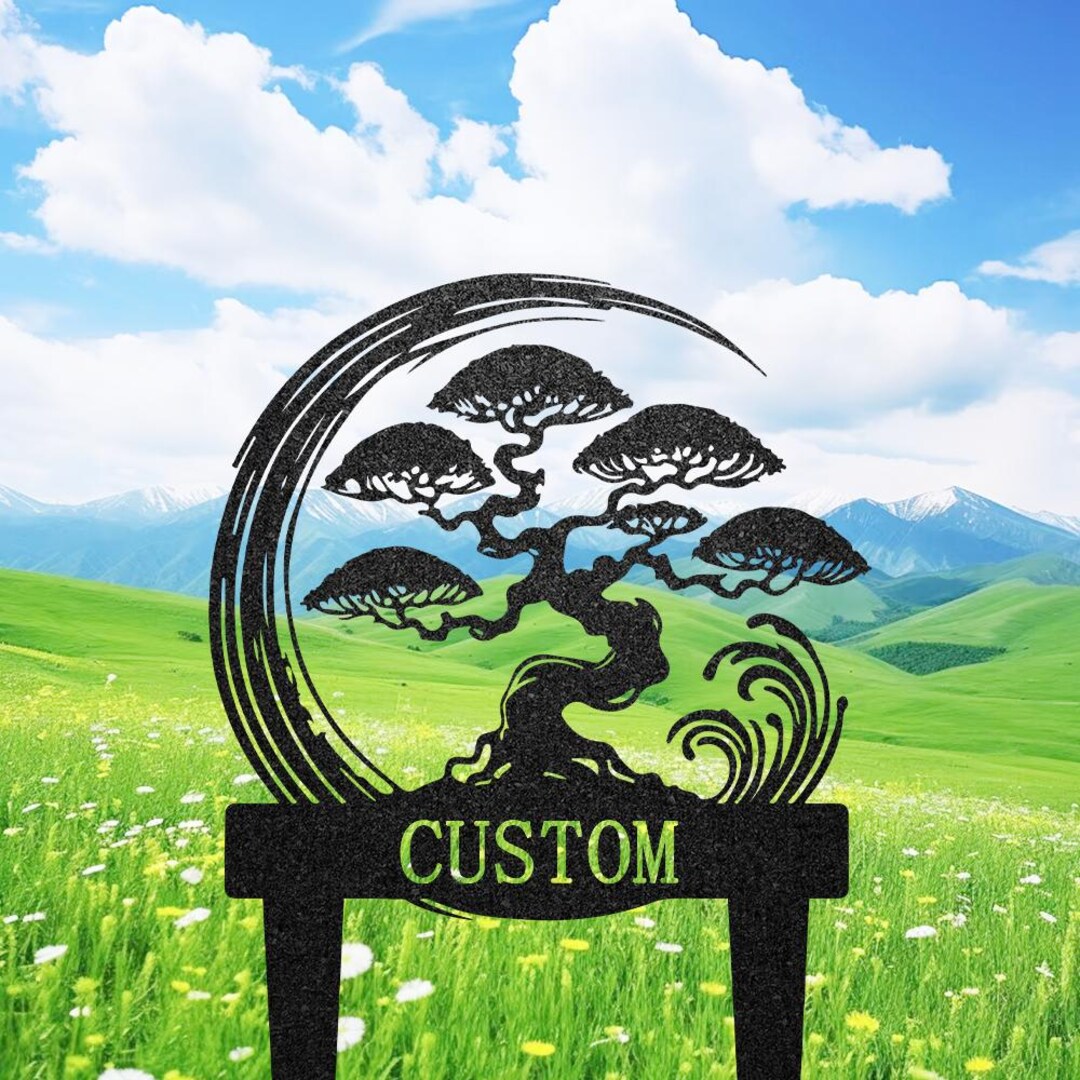 Personalized Bonsai Tree Garden Sign With Stake, Metal Bonsai Garden ...