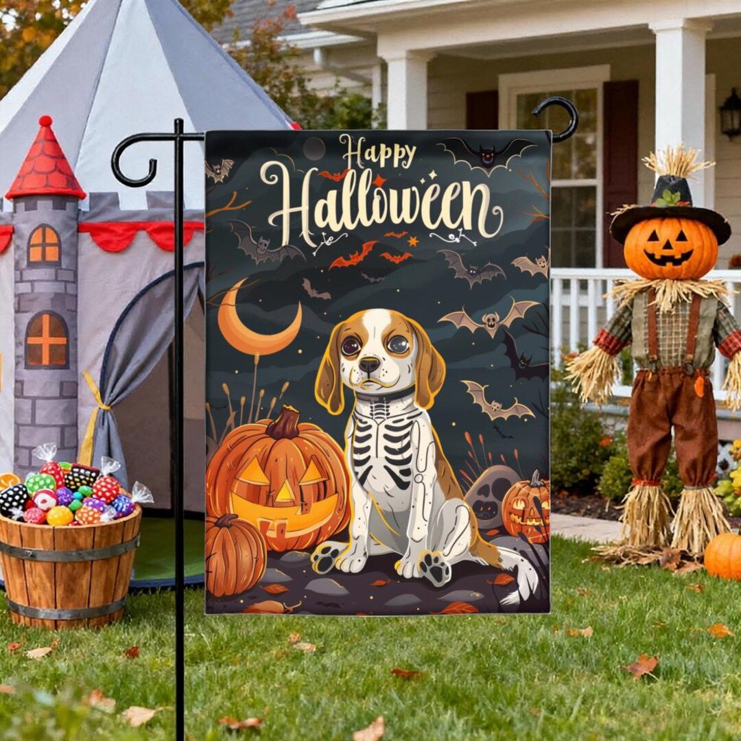 Skeleton Beagle Halloween Garden Flag - Spooky Outdoor Decor - Etsy